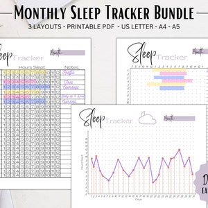 Sleep Tracker Printable Bundle Monthly Sleep Journal, Sleep Log, Sleep ...