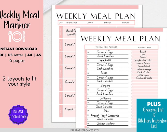 Meal Planner Printable, Food Diary, Meal Tracker, Food Journal, Menu ...