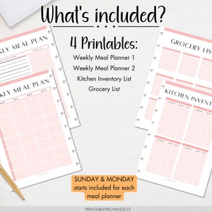 Meal Planner Printable, Weekly Meal Menu, Meal Tracker Food Journal ...