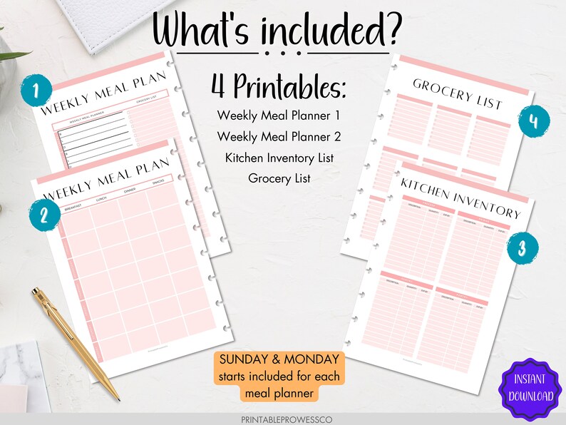 Meal Planner Printable, Weekly Meal Menu, Meal Tracker Food Journal ...