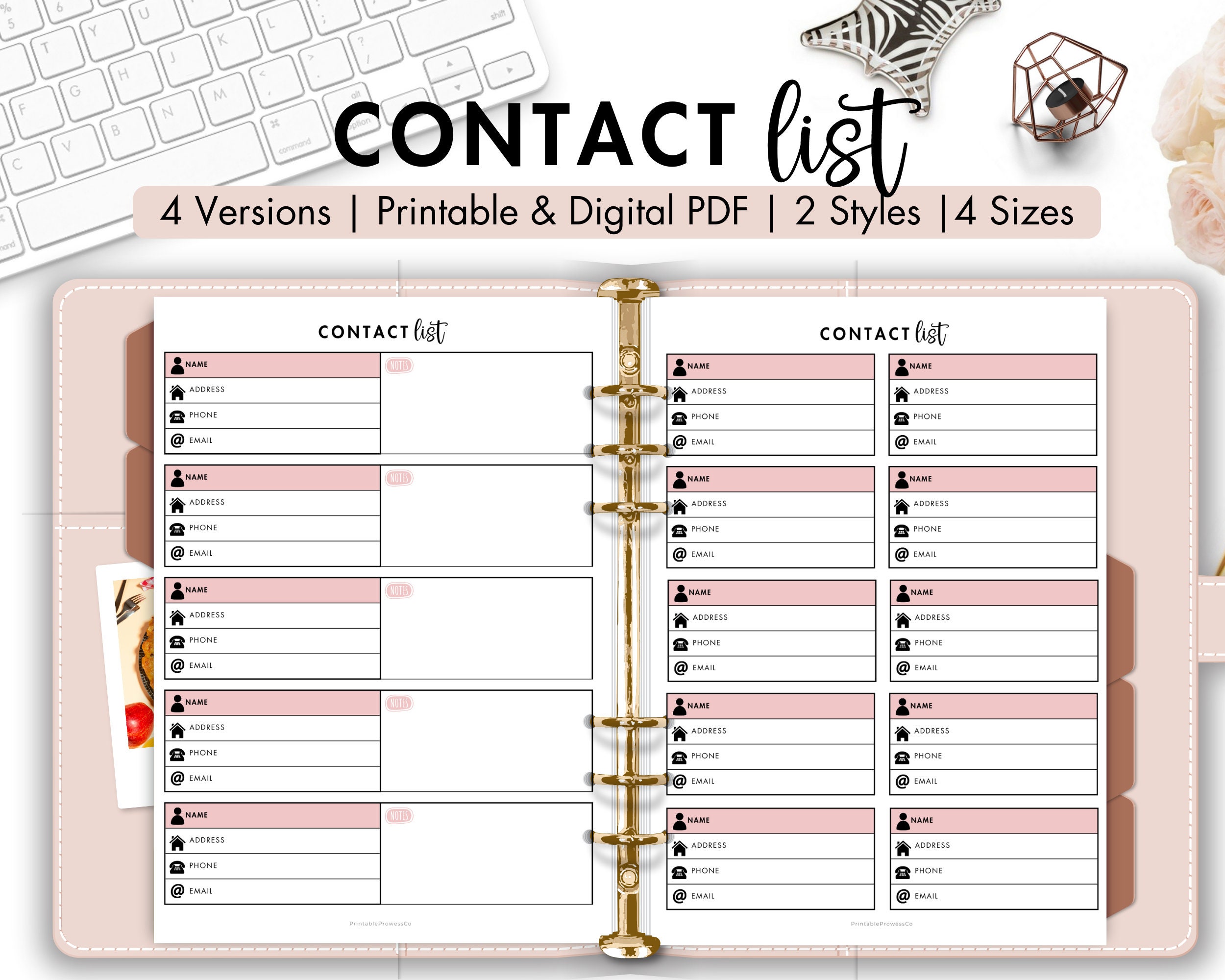 Printable Contact List, Address Book, Contact Information Log, Email ...