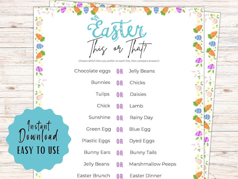 Easter This or That Game, Easter Would You Rather Game, Printable ...