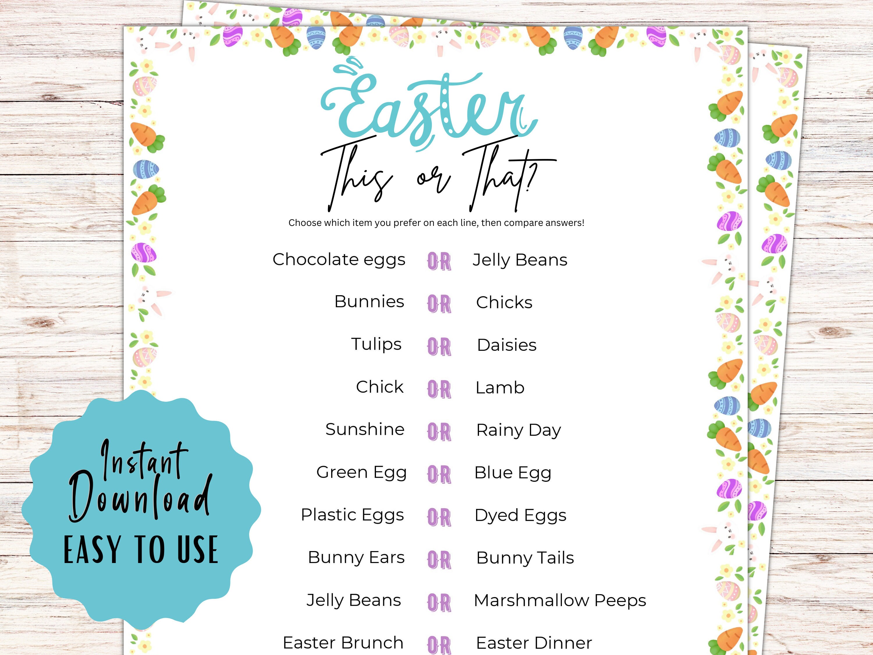 Easter This or That Game, Easter Would You Rather Game, Printable ...