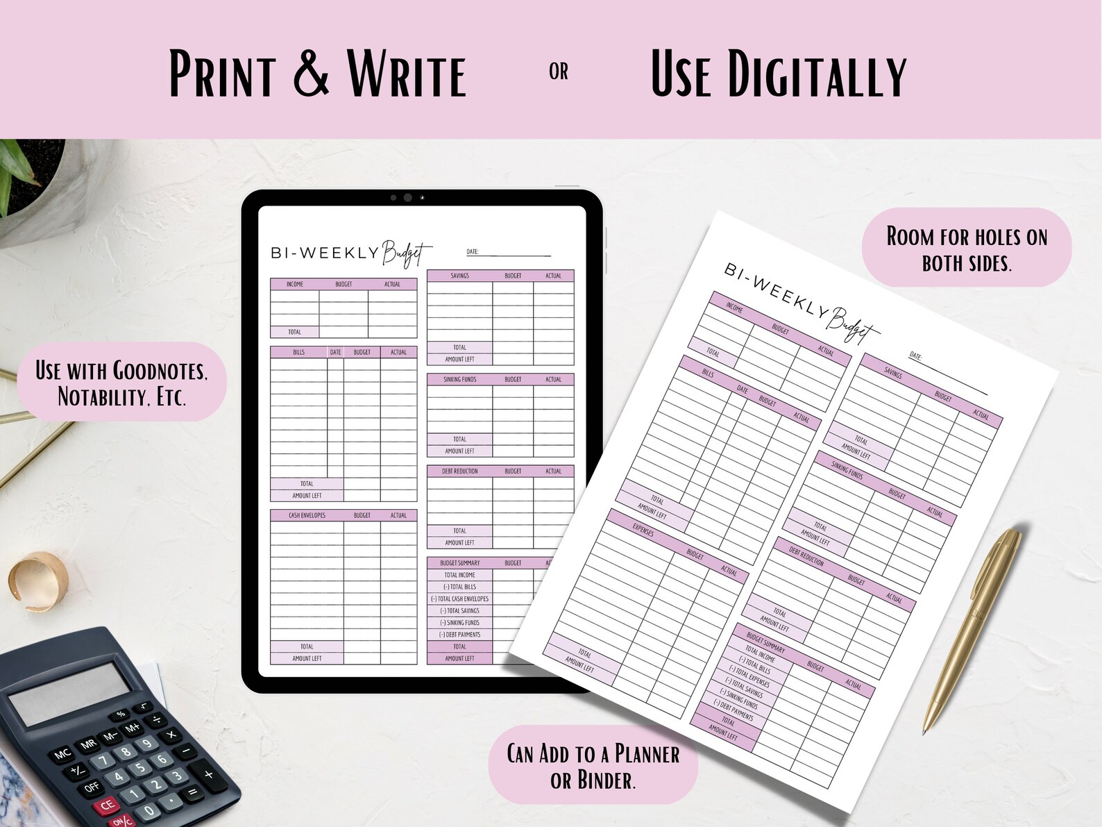 Biweekly Budget Planner, Printable PDF, Budget Planner Binder With Cash ...