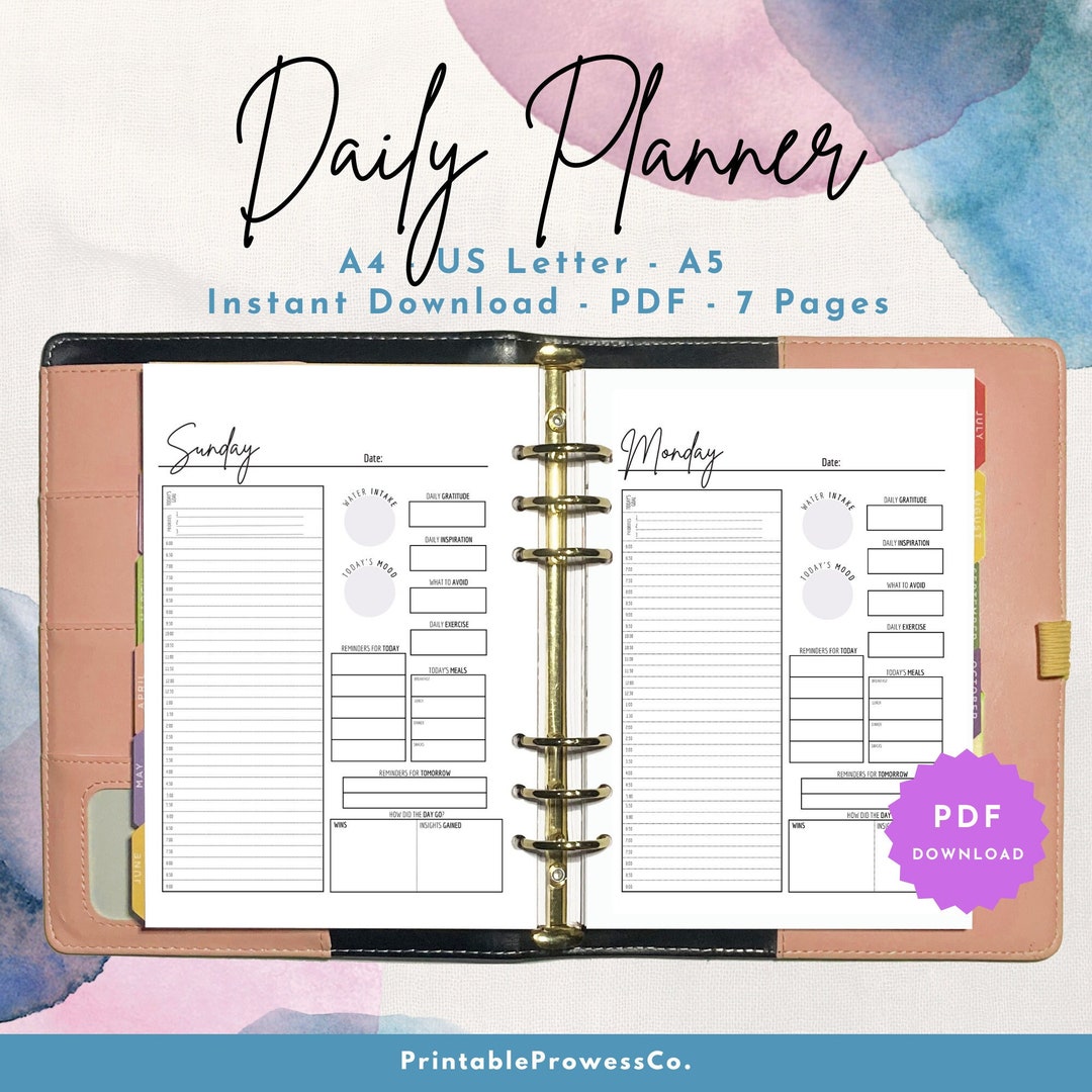 Daily Planner Printable Day Planner Daily Work Planner Hourly Planner ...