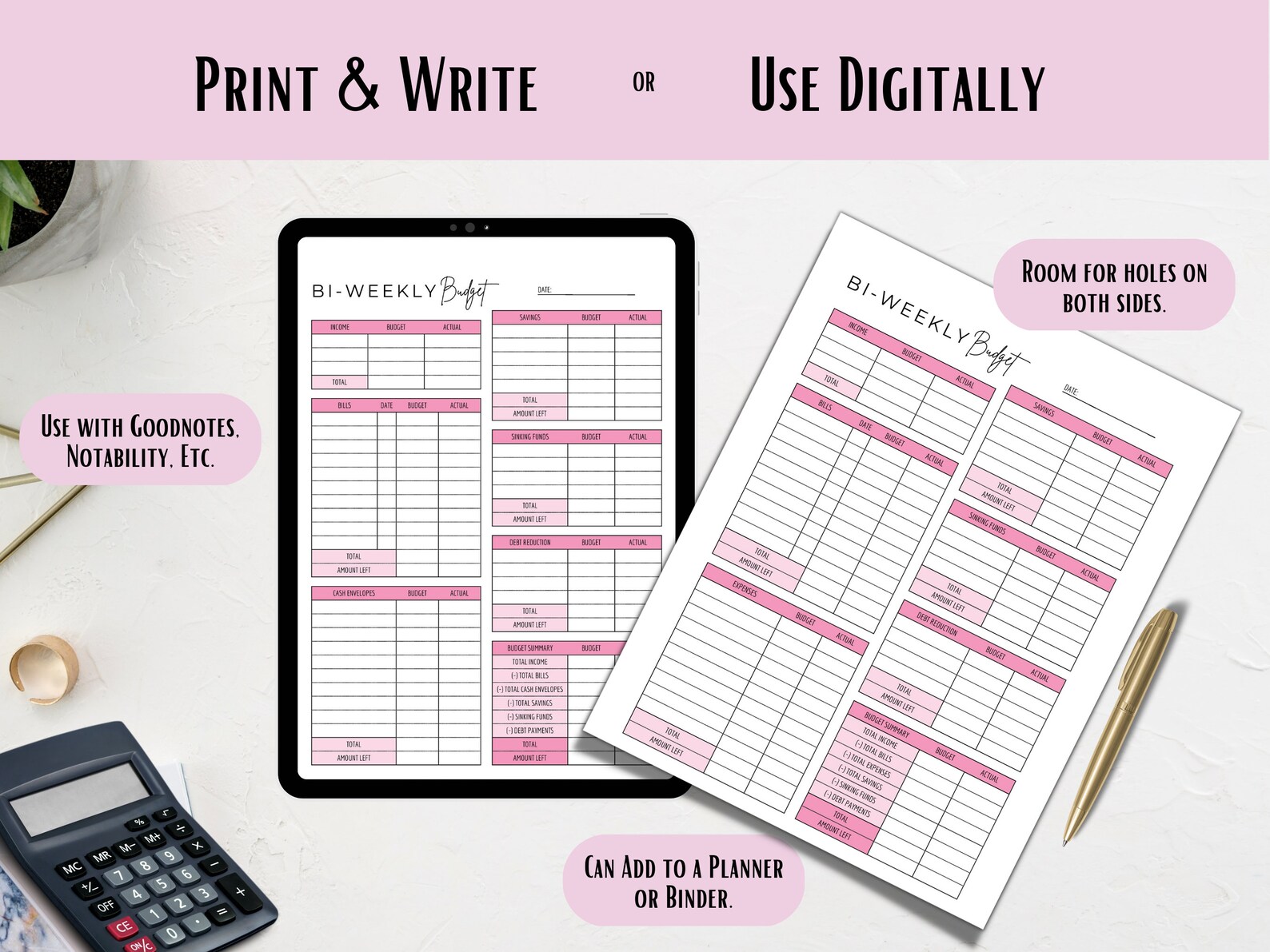 Biweekly Budget Planner, Bi-weekly Template, PDF Printable Paycheck ...