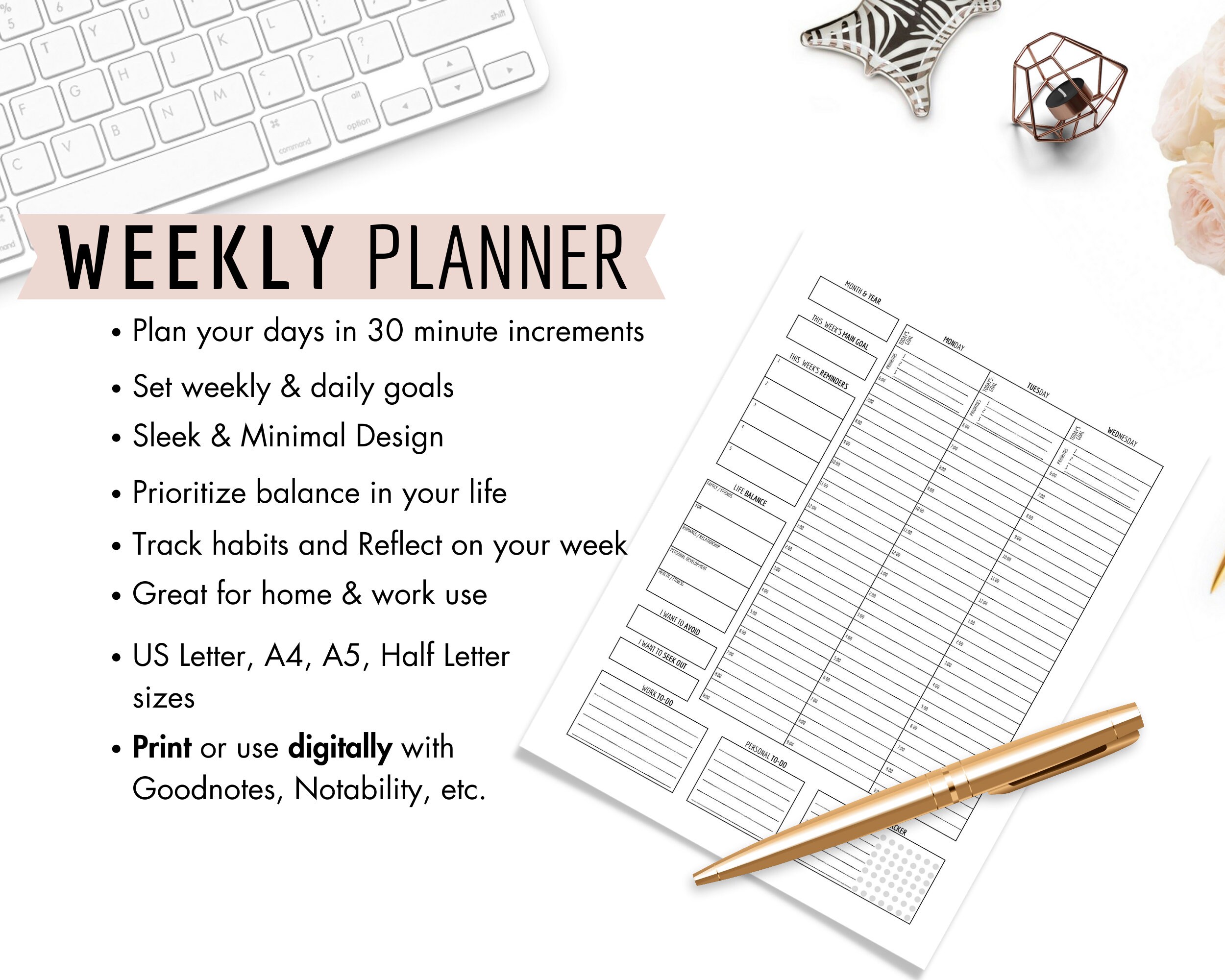 Vertical Weekly Planner Hourly Schedule, Weekly Schedule, to Do List ...
