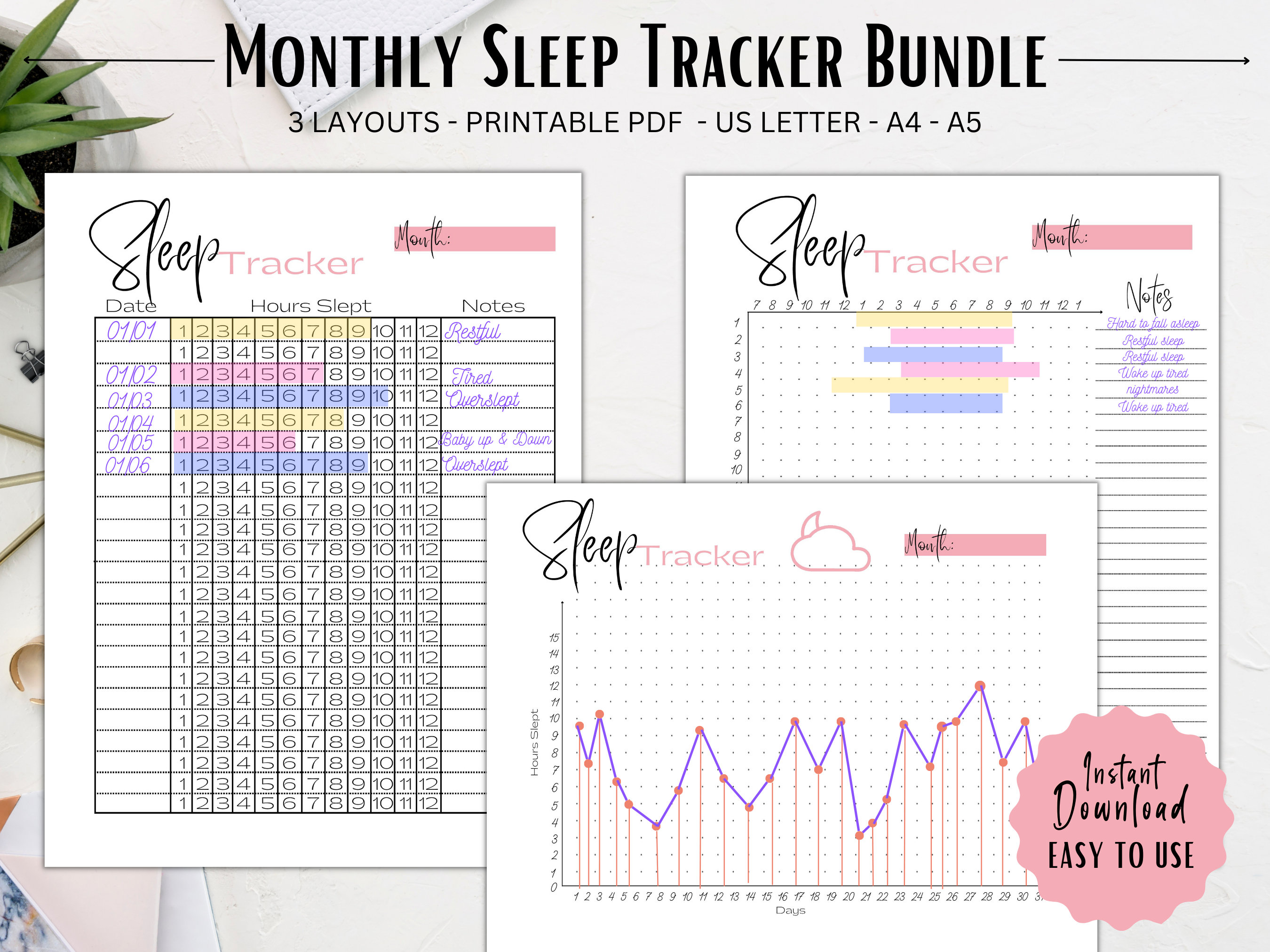 Sleep Tracker Bundle PDF Health Tracker, Sleep Planner, Sleep Log ...