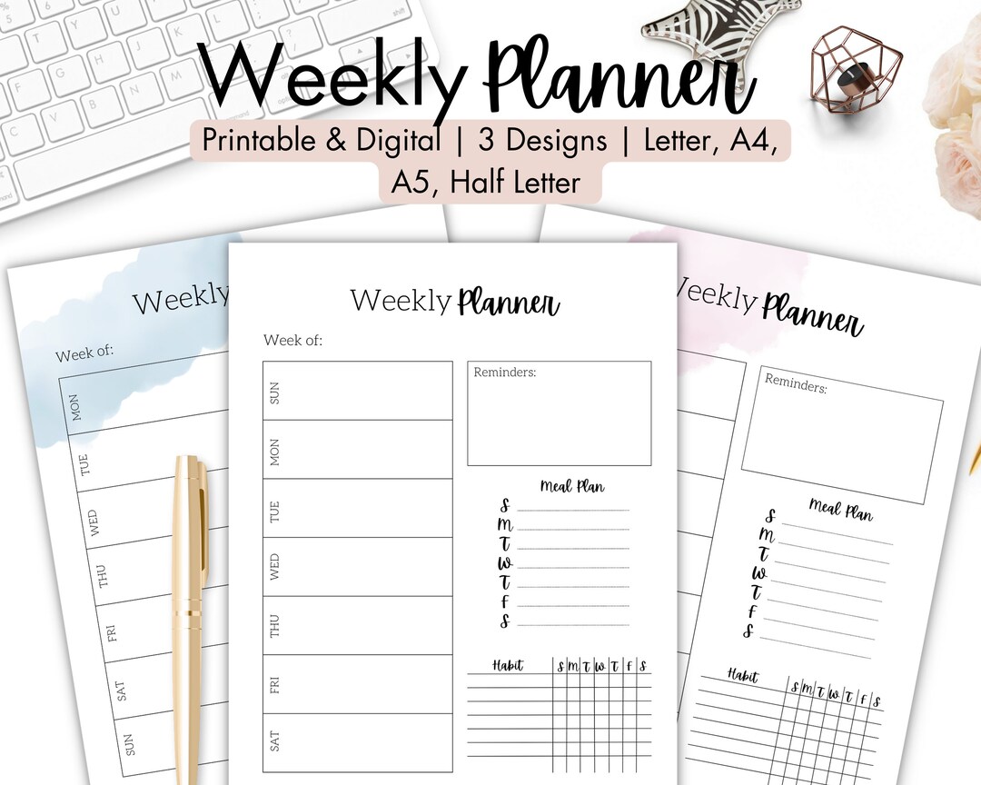 Printable Weekly Planner on 1 Page, Weekly Agenda, Weekly Schedule, to ...