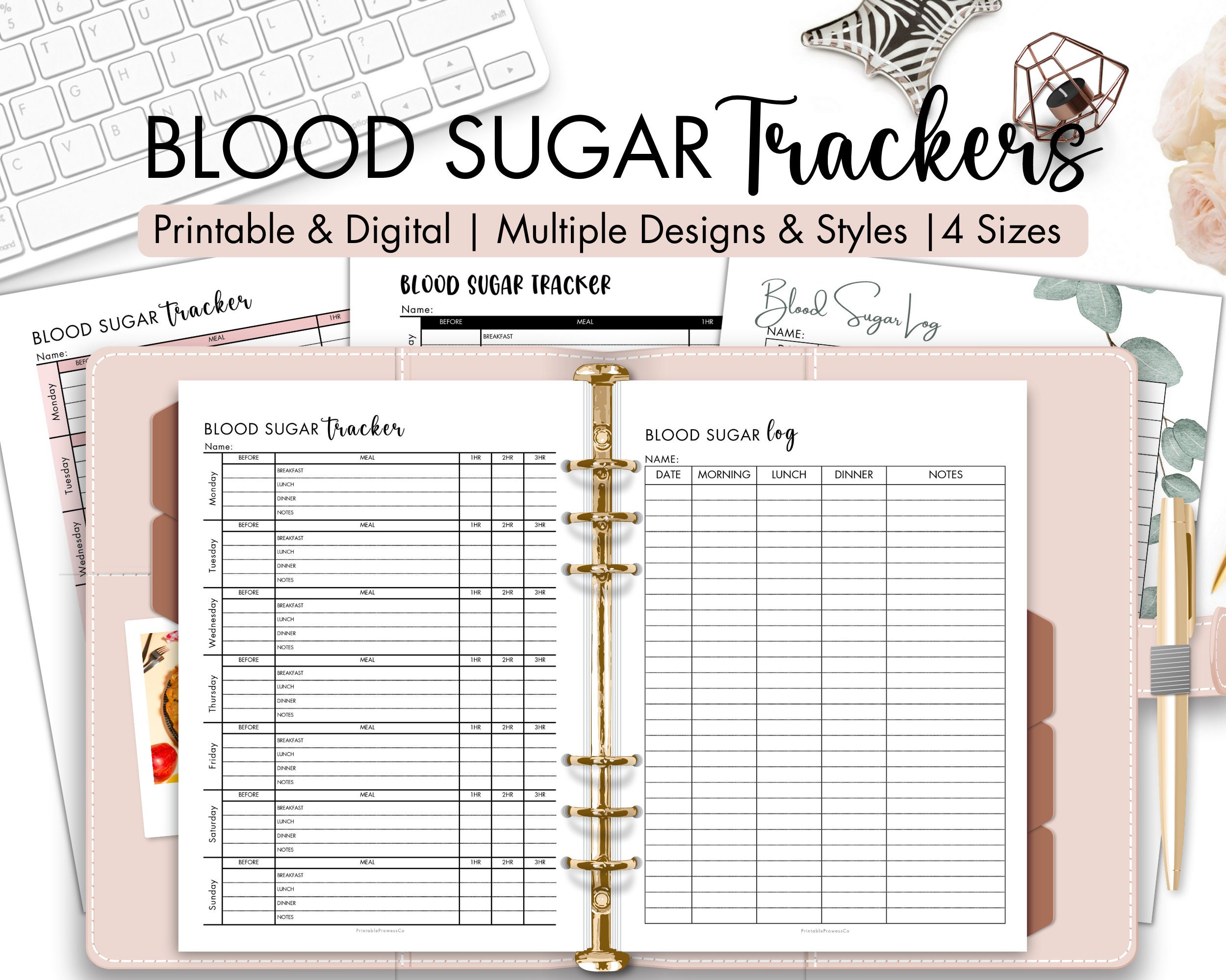 Blood Sugar Tracker Printable | Blood Glucose Log Chart | 4 Styles US ...