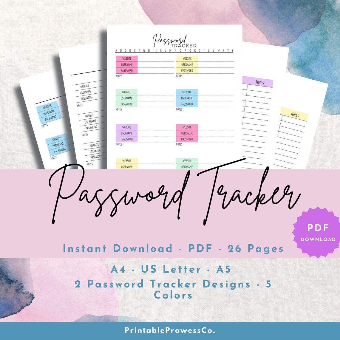 Printable Password Tracker Log Password Organizer Password List ...