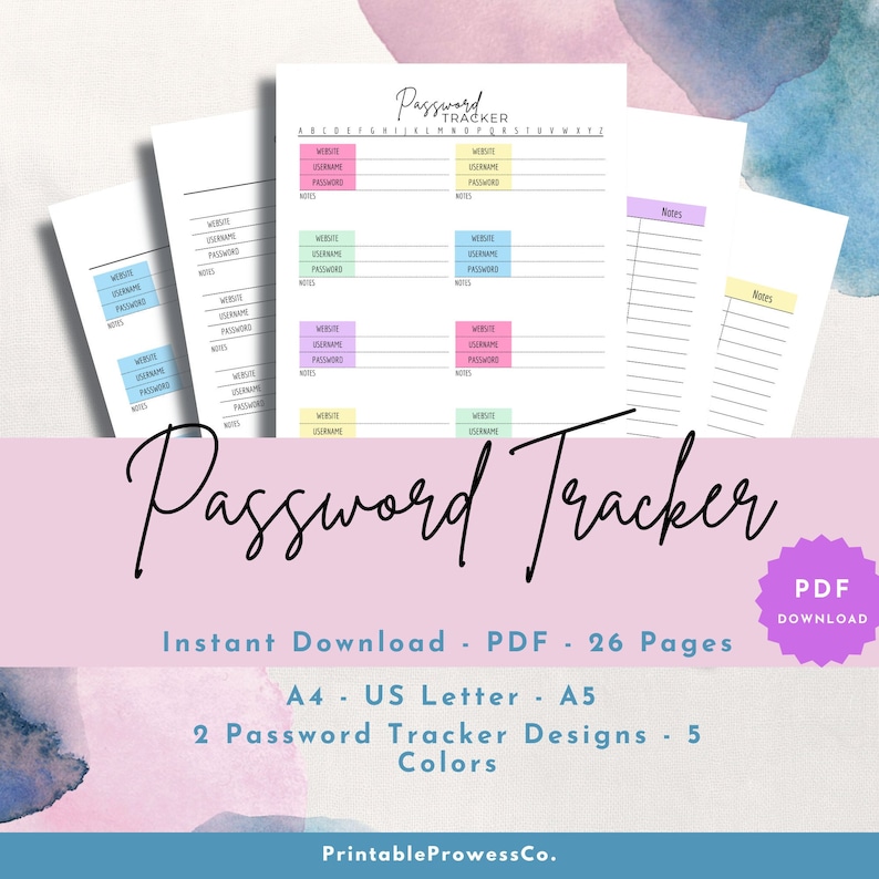 Printable Password Tracker Log Password Organizer Password List ...