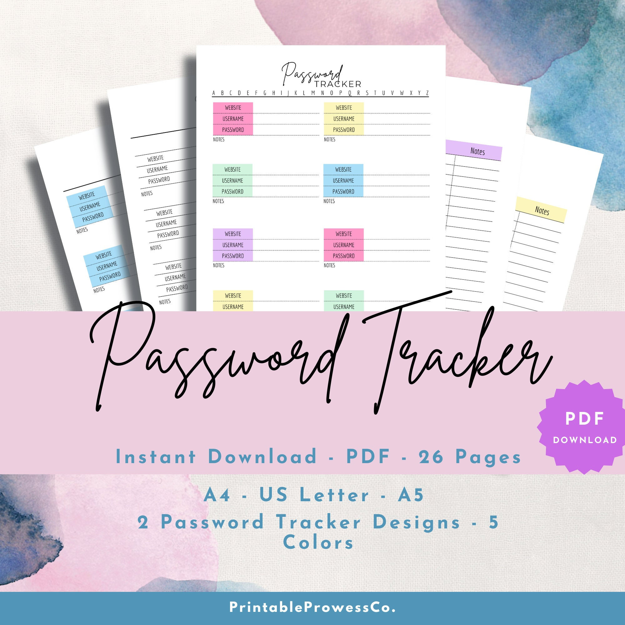 Printable Password Tracker Log Password Organizer Password List ...
