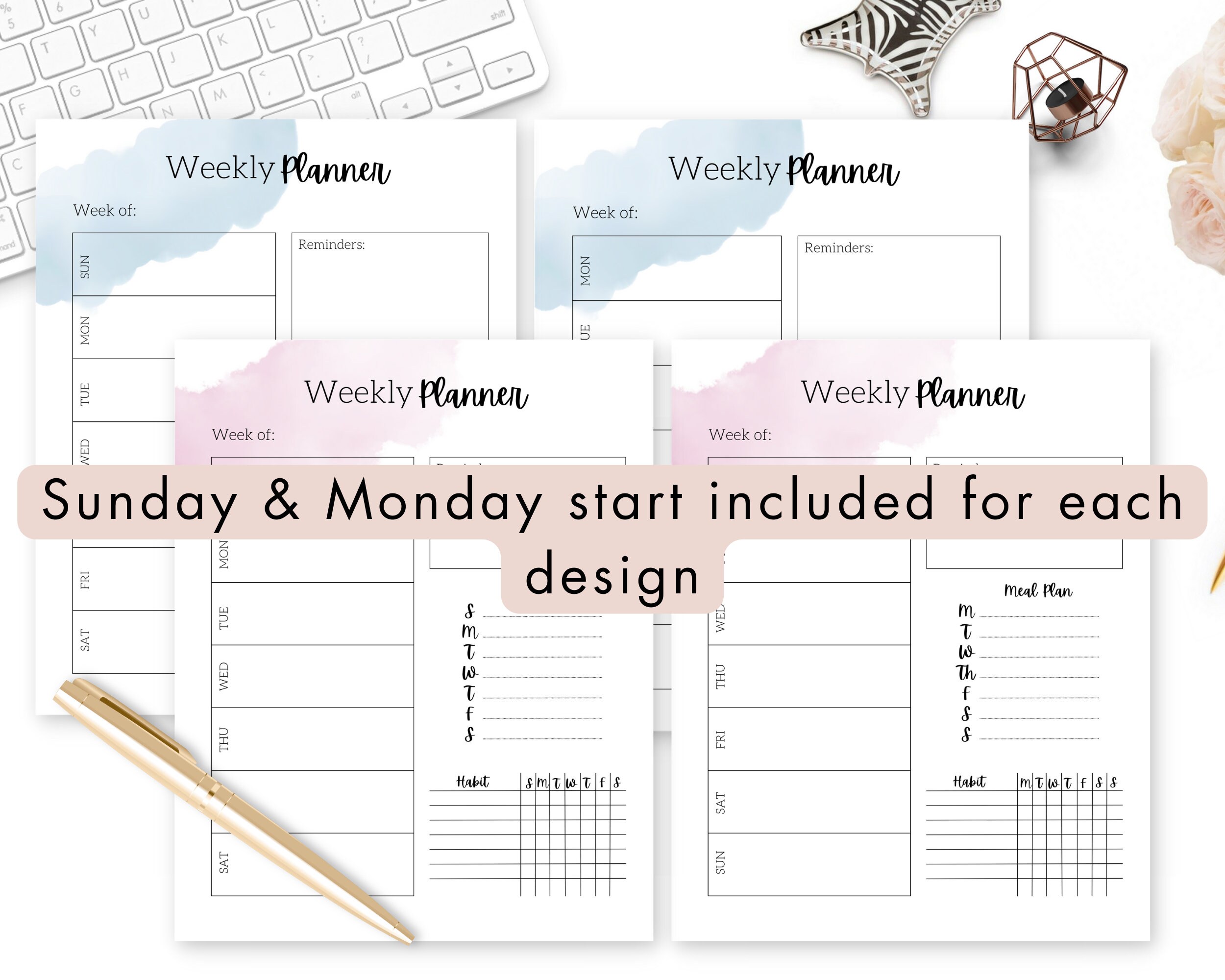 Printable Weekly Planner on 1 Page, Weekly Agenda, Weekly Schedule, to ...