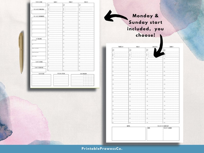 Vertical Weekly Planner Hourly Schedule Weekly Schedule to - Etsy