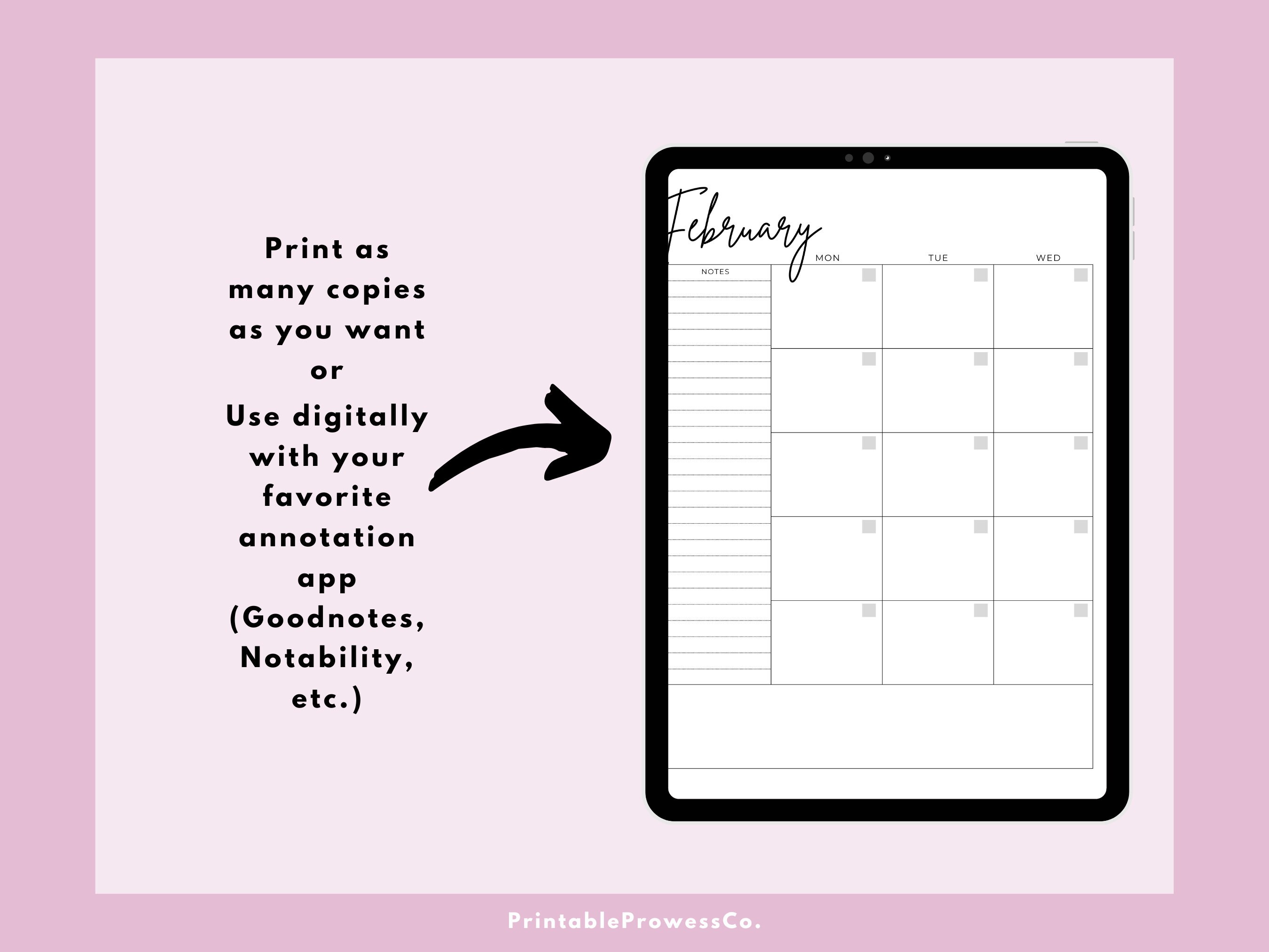 Monthly Planner Undated Month on Two Pages Printable Monthly Calendar ...
