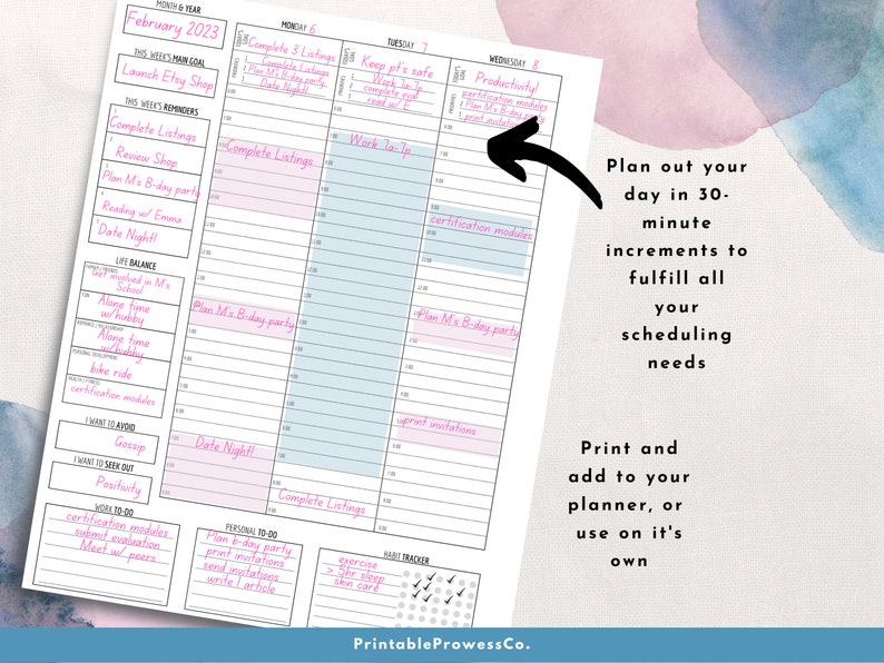 Vertical Weekly Planner Hourly Schedule Weekly Schedule to - Etsy