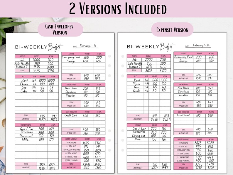 Biweekly Budget Planner, Bi-weekly Template, PDF Printable Paycheck ...