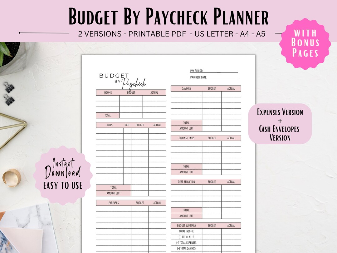 Paycheck Budget Planner Printable PDF, Budget by Paycheck Planner, Cash ...