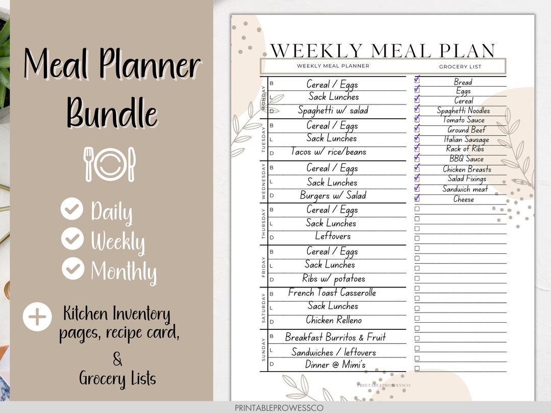 Meal Planner Bundle, BOHO Weekly Food Diary, Meal Tracker Printable ...