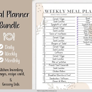 Meal Planner Bundle, BOHO Weekly Food Diary, Meal Tracker Printable ...