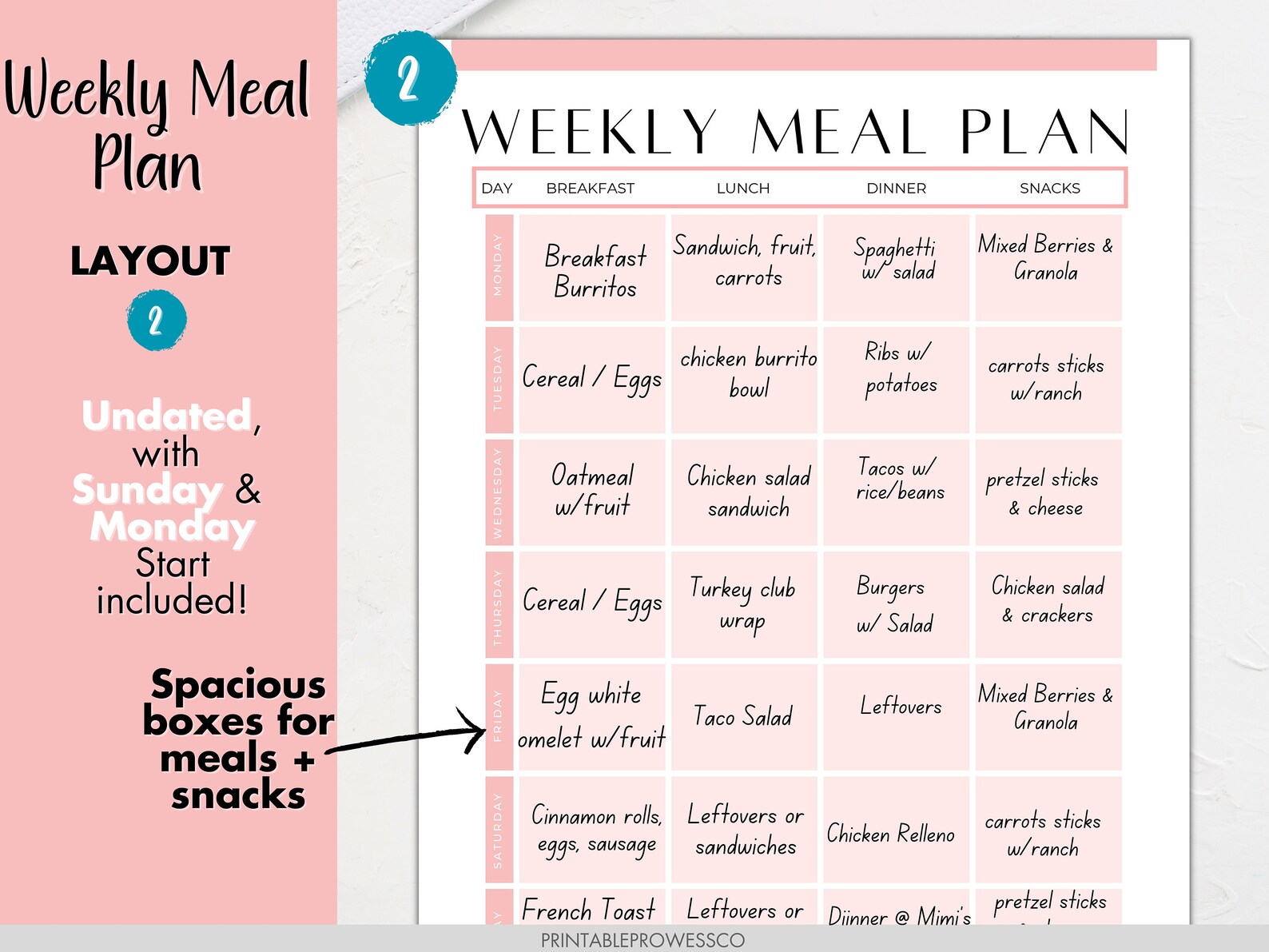 Meal Planner Printable, Weekly Meal Menu, Meal Tracker Food Journal ...