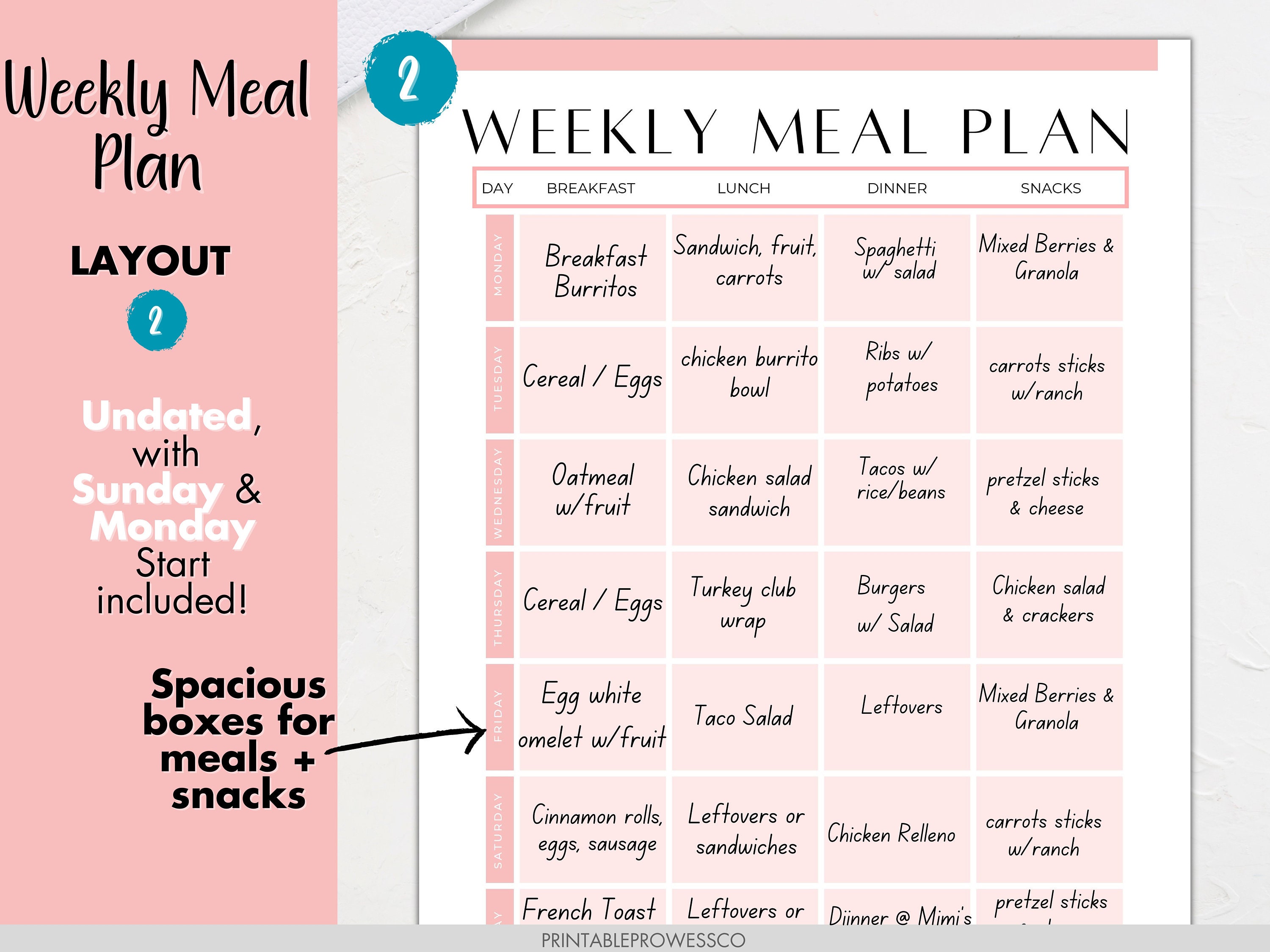 Meal Planner Printable, Weekly Meal Menu, Meal Tracker Food Journal ...