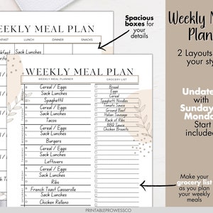 Meal Planner Bundle, BOHO Weekly Food Diary, Meal Tracker Printable ...