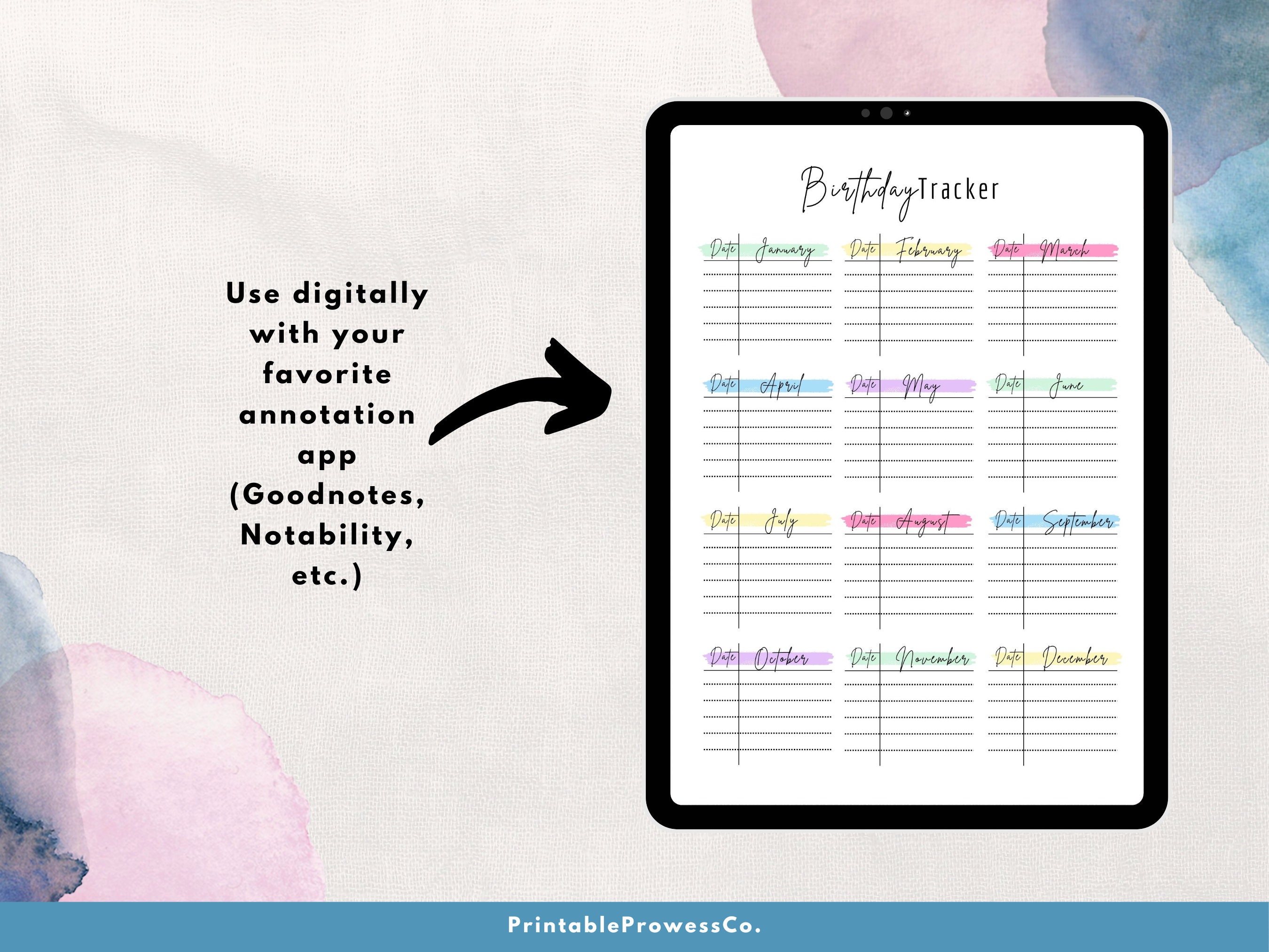 Birthday Tracker Birthday Log Anniversary Calendar Rainbow, Minimal ...