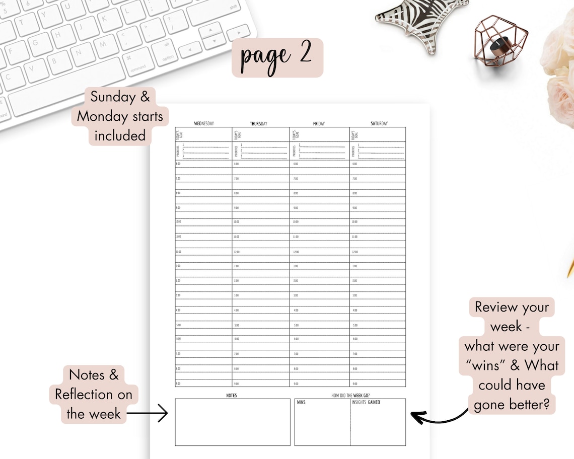Vertical Weekly Planner Hourly Schedule, Weekly Schedule, to Do List ...