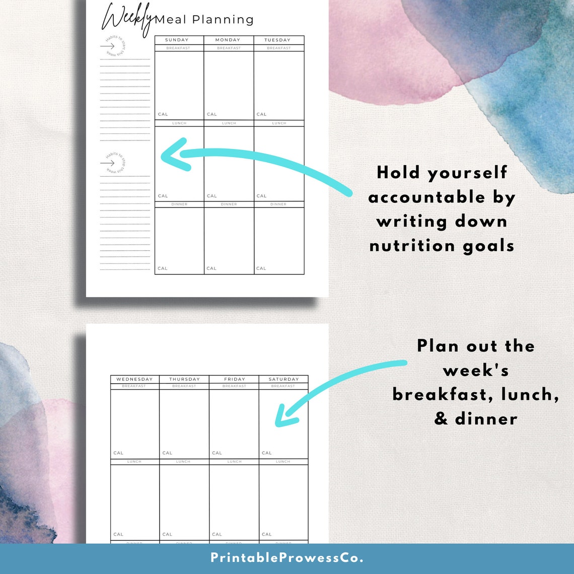 Meal Planner Printable, Weekly Food Diary, Meal Tracker, Food Journal ...