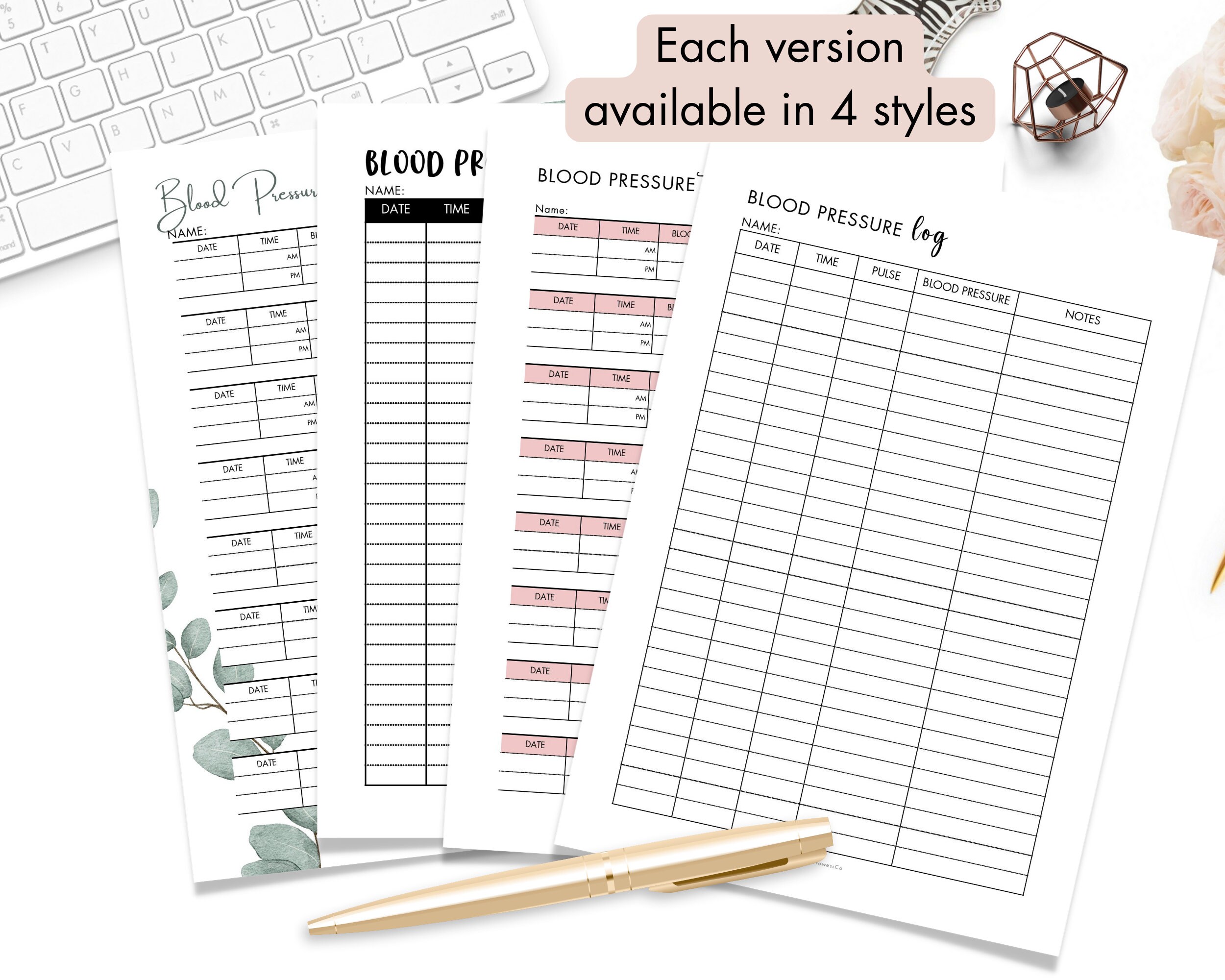 Printable Blood Pressure Tracker, Blood Pressure Log Book, High Blood ...