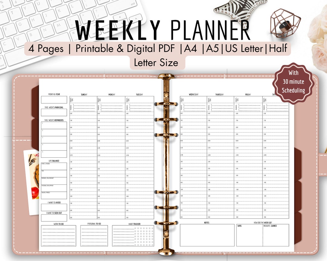 Vertical Weekly Planner Hourly Schedule, Weekly Schedule, to Do List ...