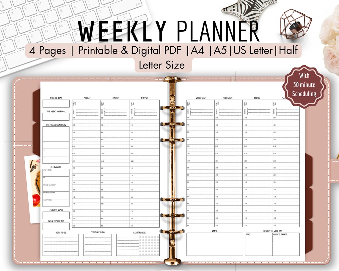 Vertical Weekly Planner Hourly Schedule, Weekly Schedule, to Do List ...