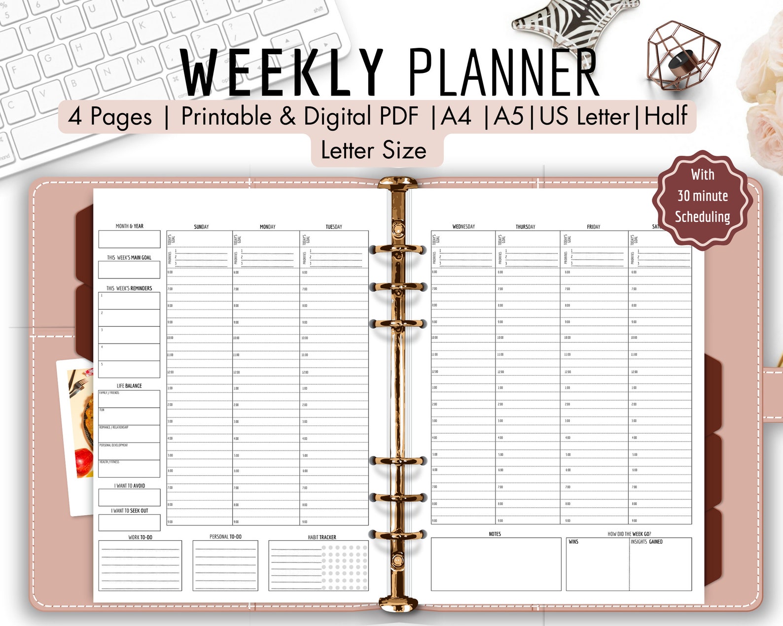Vertical Weekly Planner Hourly Schedule, Weekly Schedule, to Do List ...