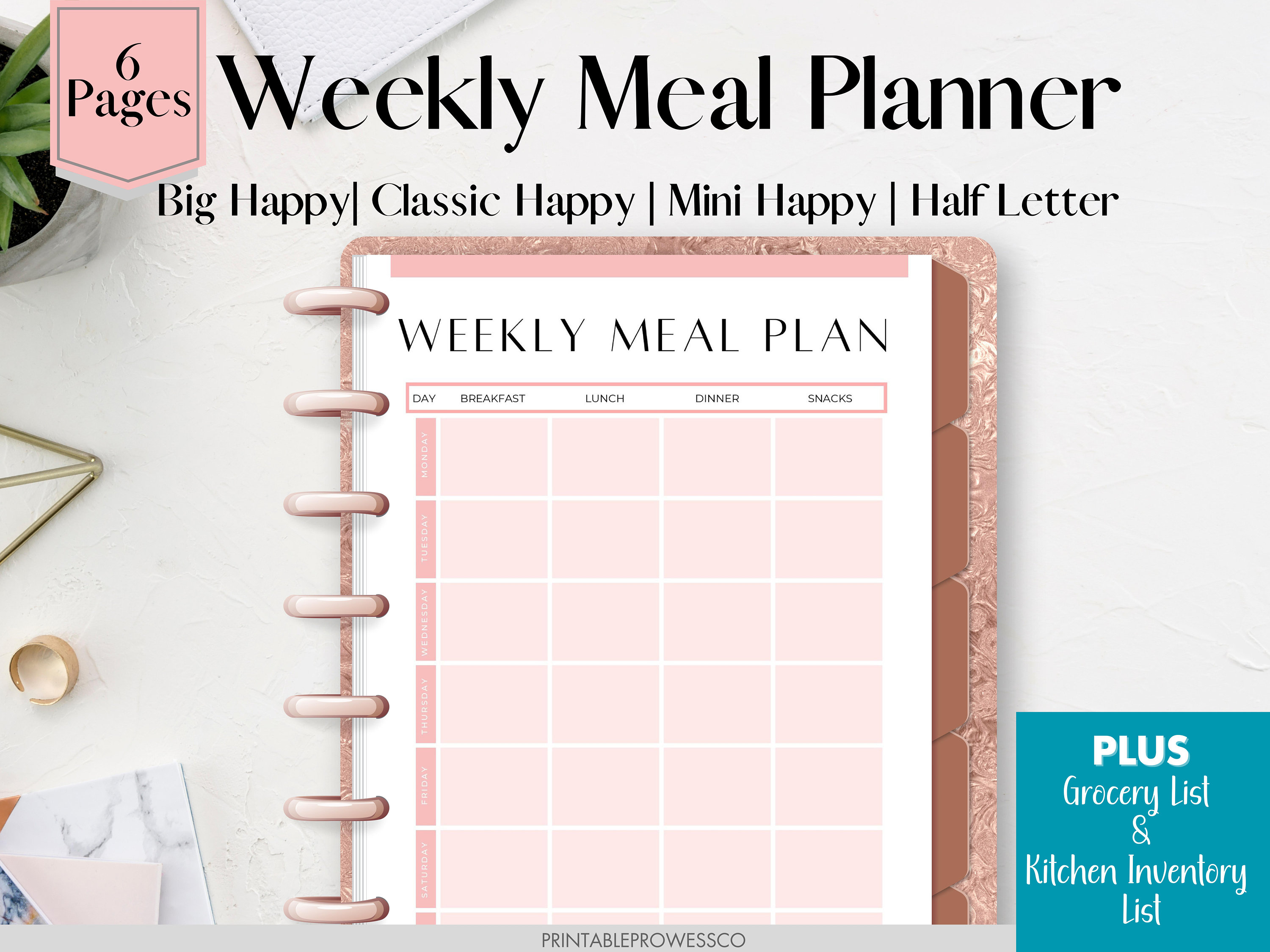 Meal Planner Printable, Weekly Meal Menu, Meal Tracker Food Journal ...