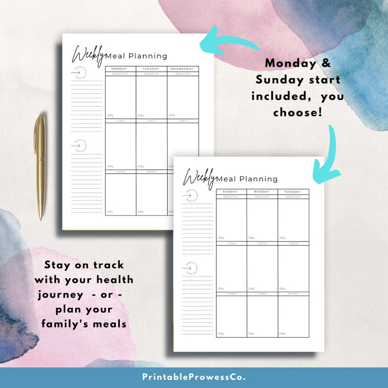 Meal Planner Printable, Weekly Food Diary, Meal Tracker, Food Journal ...