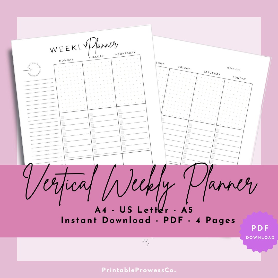 Vertical Weekly Planner on 2 Page, Weekly Agenda, Weekly Schedule to Do ...