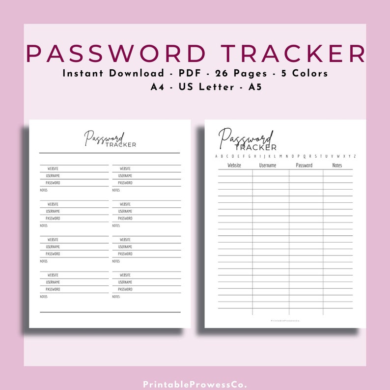 Printable Password Tracker Log Password Organizer Password List ...