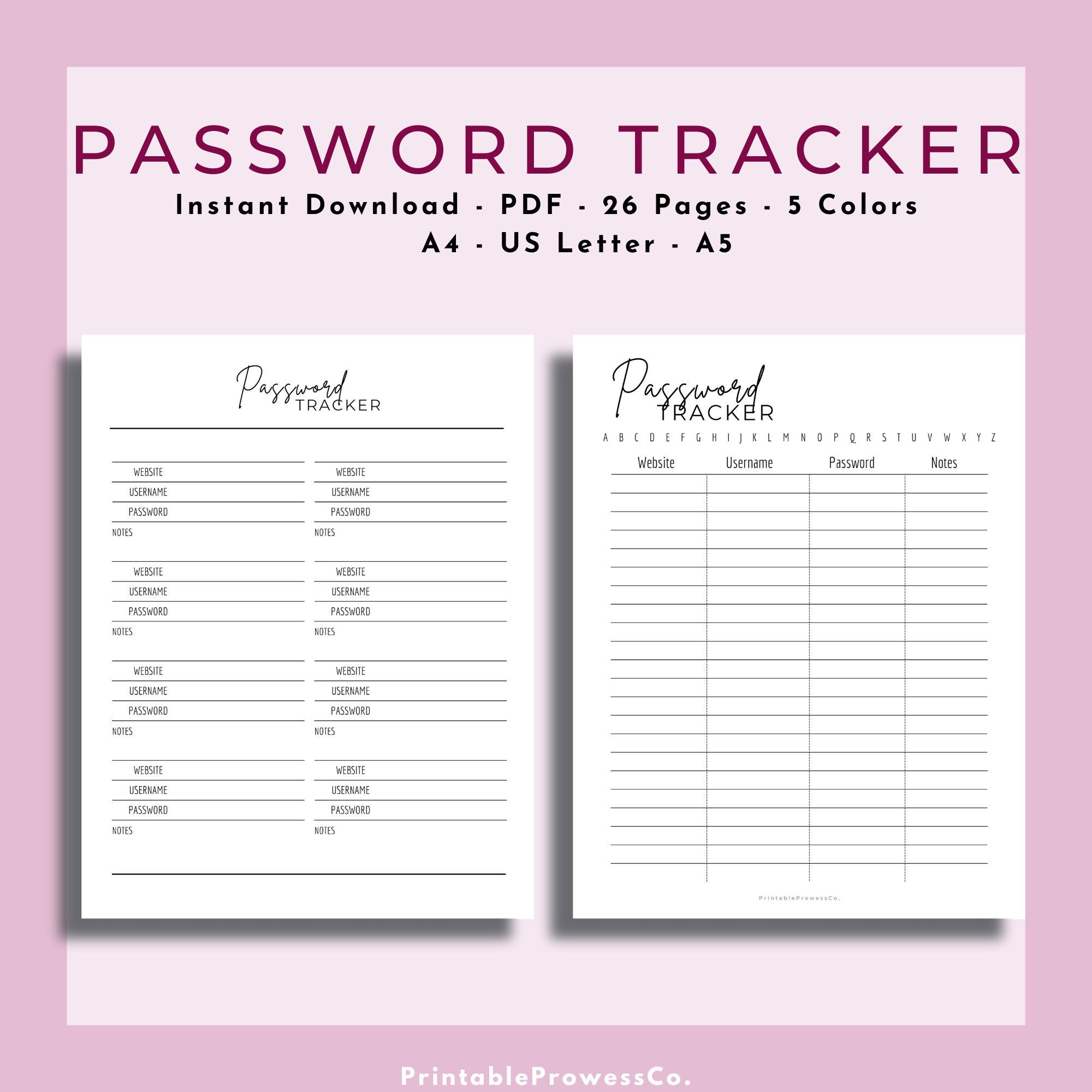 Printable Password Tracker Log Password Organizer Password List ...