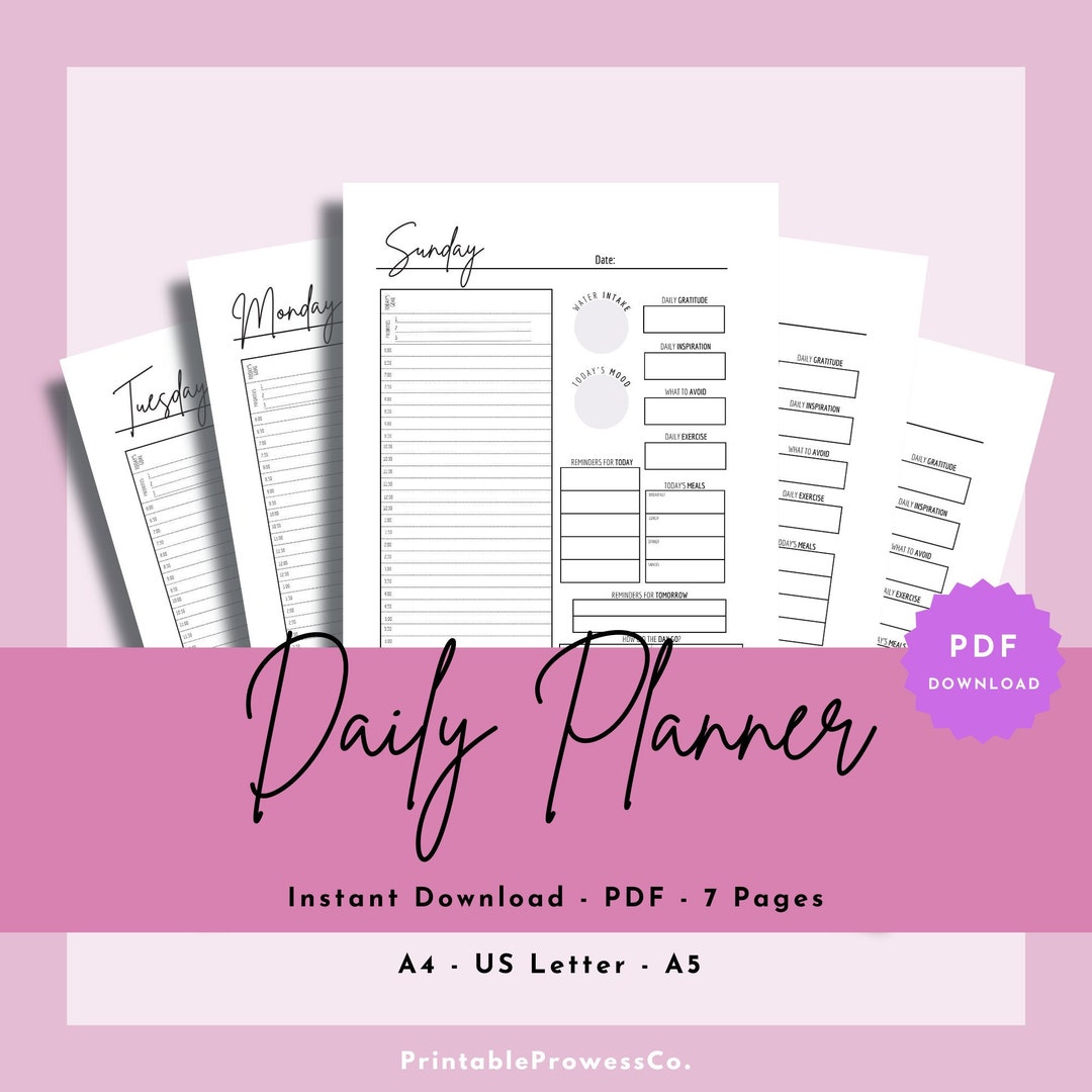 Daily Planner Printable Day Planner Daily Work Planner Hourly Planner ...