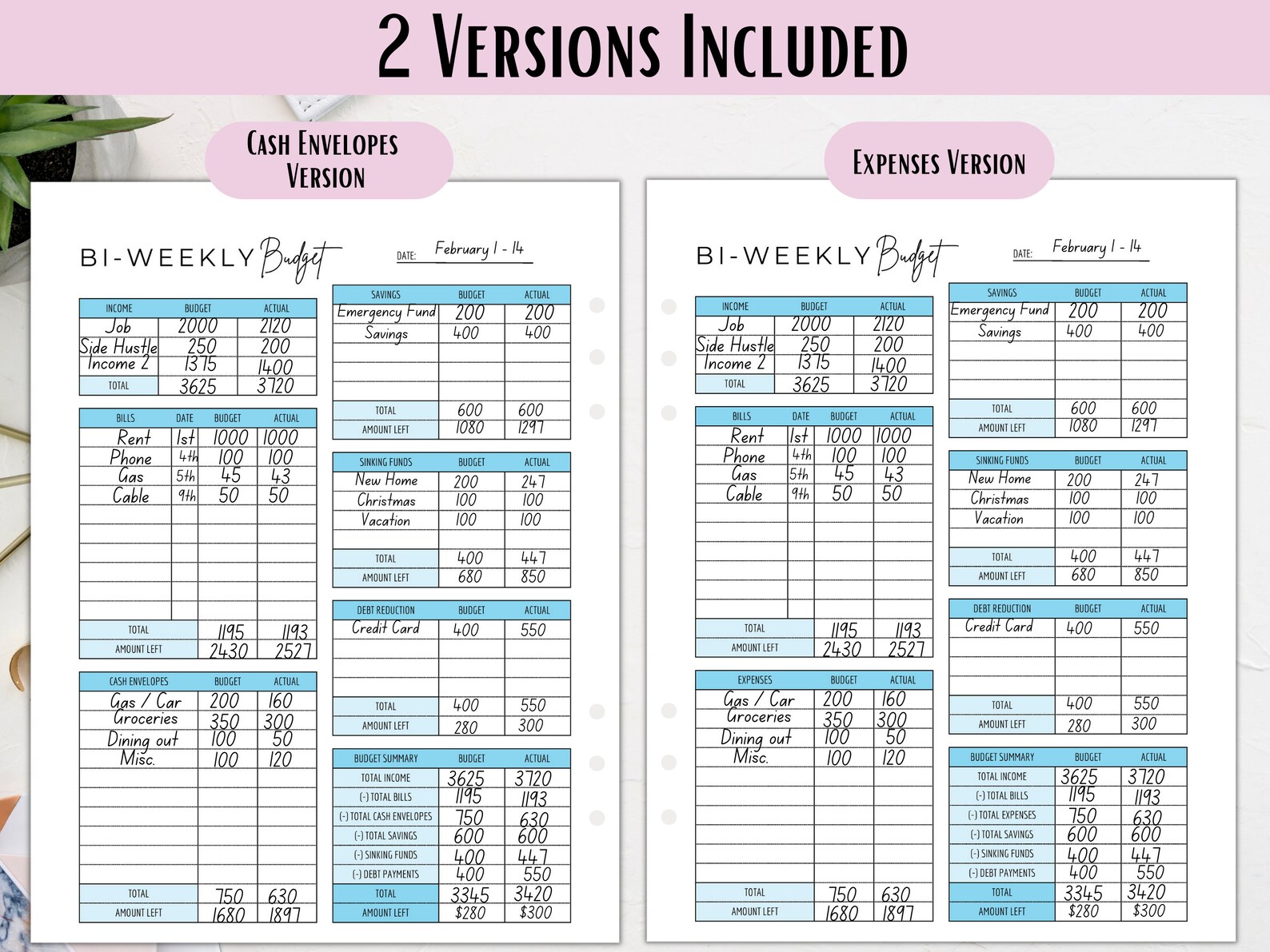 Biweekly Budget Planner, Printable PDF, Budget Planner Binder With Cash ...