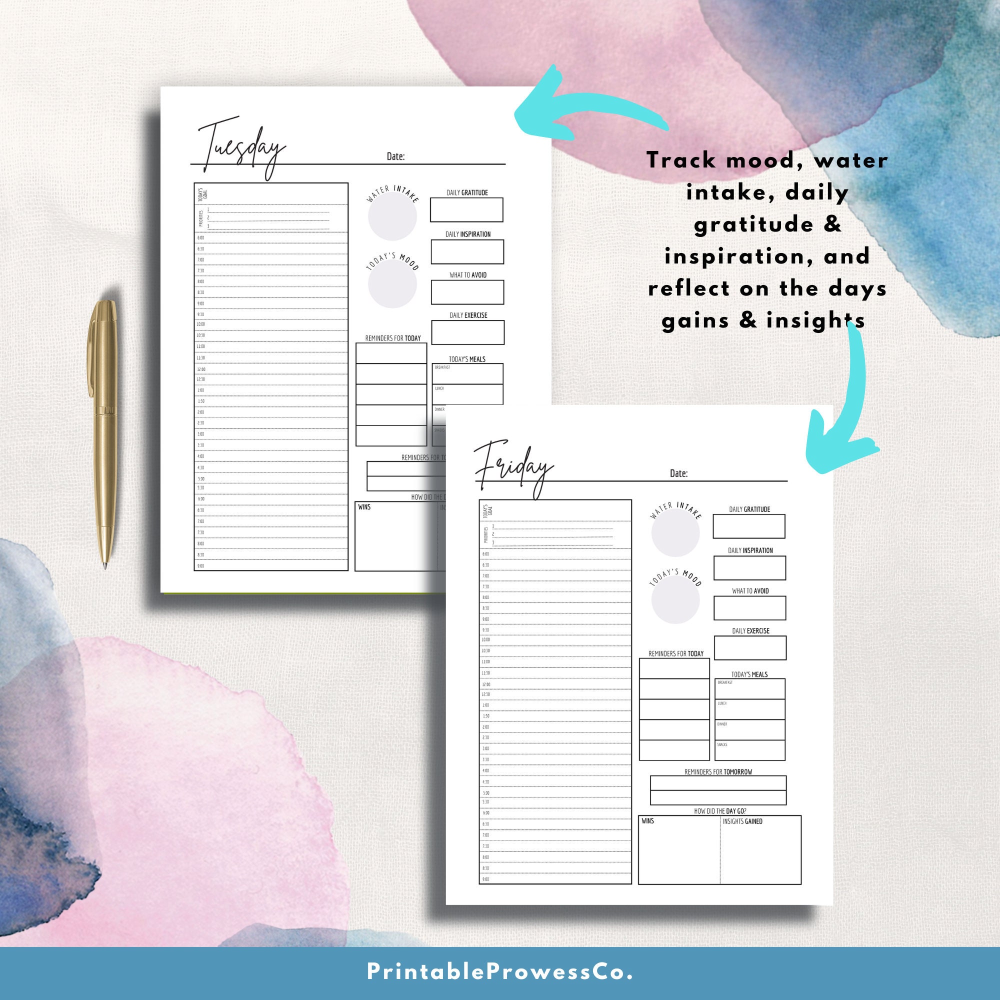 Daily Planner Printable Day Planner Daily Work Planner Hourly Planner ...