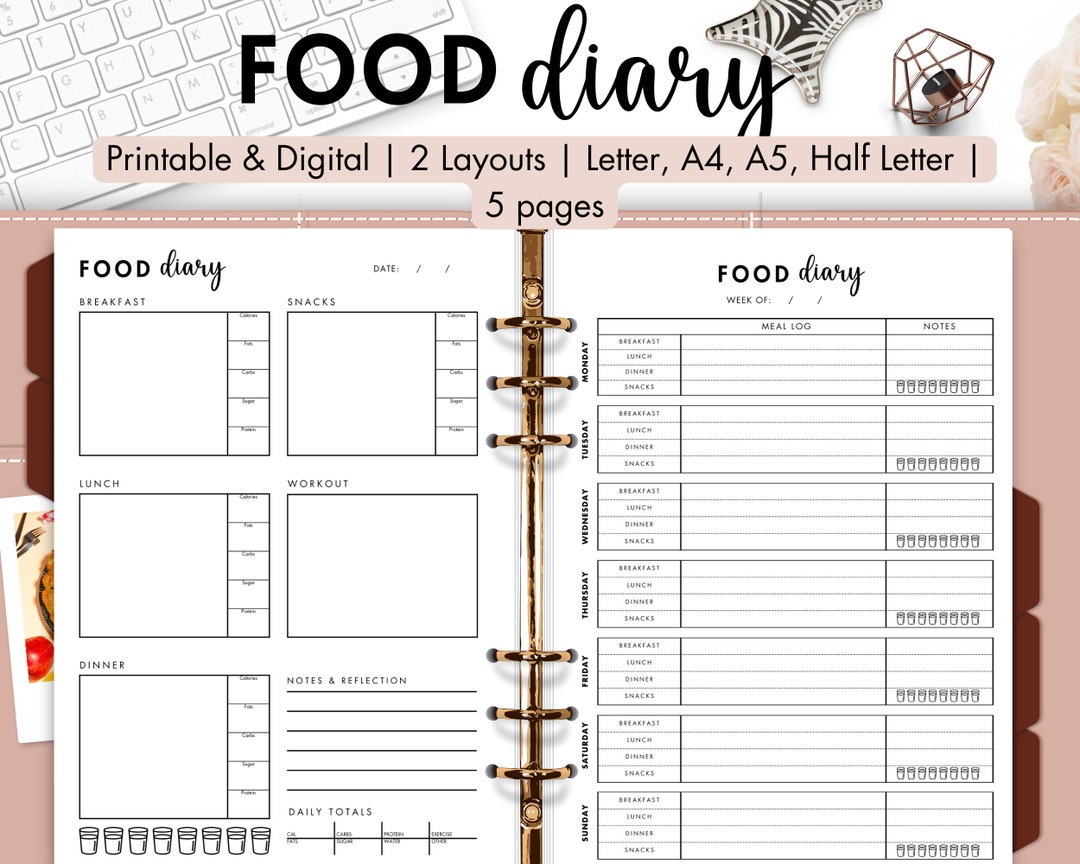 Daily Weekly Food Diary Printable | Food Journal | Meal Tracker ...