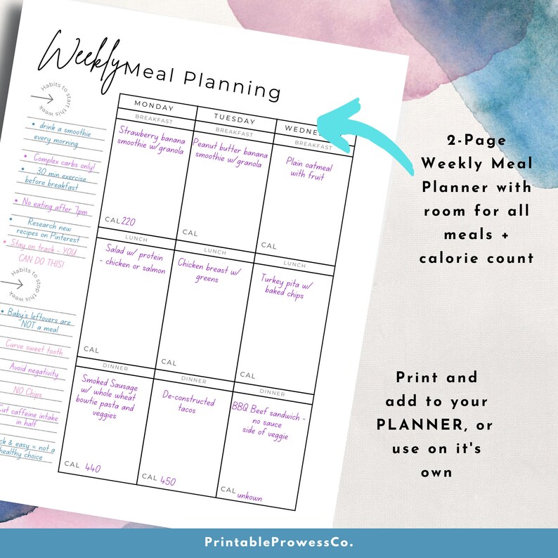 Meal Planner Printable, Weekly Food Diary, Meal Tracker, Food Journal ...