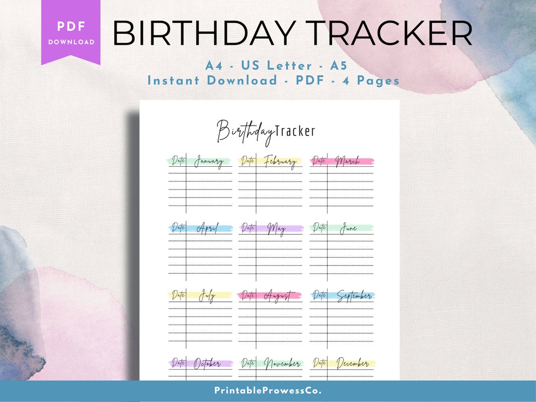 Birthday Tracker Birthday Log Anniversary Calendar Rainbow, Minimal ...