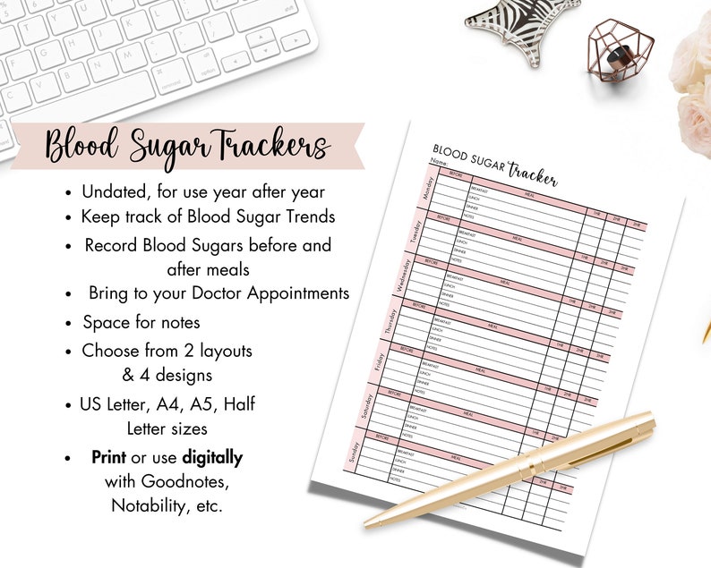 Blood Sugar Tracker Printable | Blood Glucose Log Chart | 4 Styles US ...