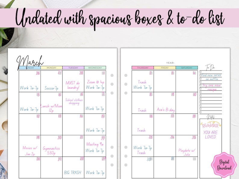 Monthly Planner Undated Month on Two Pages Monthly Calendar Journal PDF ...