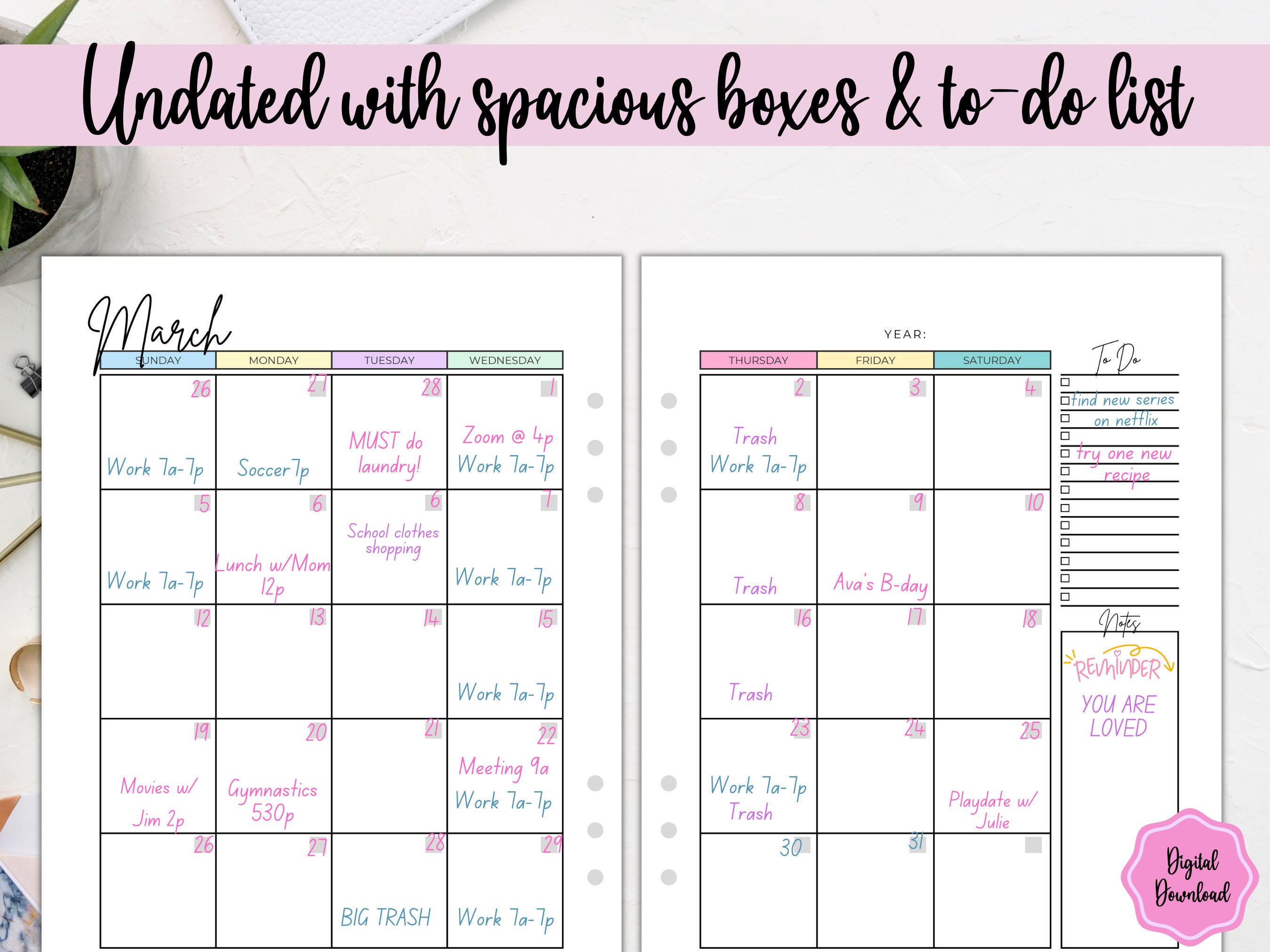 Monthly Planner Undated Month on Two Pages Monthly Calendar Journal PDF ...