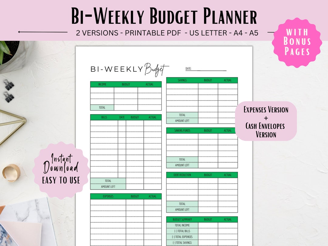 Biweekly Budget Planner, Printable PDF, Budget Planner Binder With Cash ...